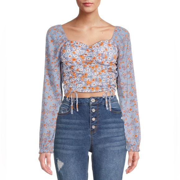 Steve Madden | Tops | Madden Nyc Juniors Shirred Print Peasant Top ...